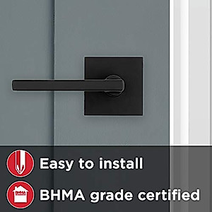 Kwikset 91540-029 Halifax Door Handle Lever with Modern Contemporary Slim Square Design for Home Hallway or Closet Passage in Iron Black