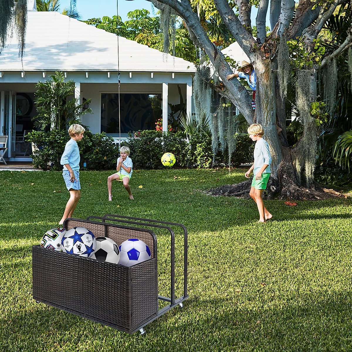 STMHOM Poolside Float Storage, Outdoor Storage, Patio Poolside Float Storage Basket, Storage Box, PE Rattan Outdoor Pool Caddy with Rolling Wheels for Floaties, Patio, Pool, Movable, Brown