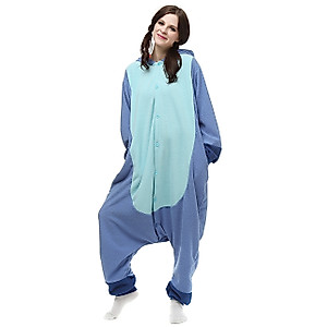 VU ROUL Blue Stitch Onesie Costume for Women Men Adult Halloween Christmas Party Pajamas Sleepwear Large