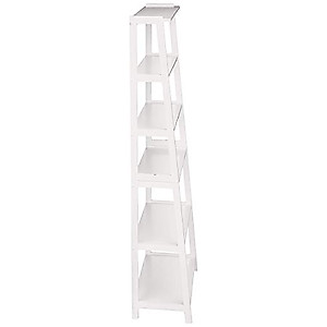Amazon Basics Rubberwood 5 Shelf Ladder Bookcase, White, 15.03" D x 25.98" W x 74.48" H