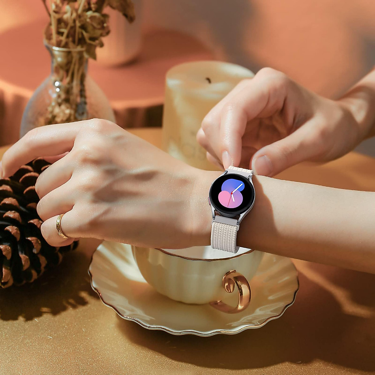 20mm Braided Nylon Adjustable Band for Samsung Galaxy Watch 5/4/6/active 2 40mm 44mm/Galaxy Watch 5 Pro 45mm/Watch 4 Classic 42mm 46mm/Galaxy Watch 6 Classic 43mm 47mm,6Pack Wristband Sport Strap for