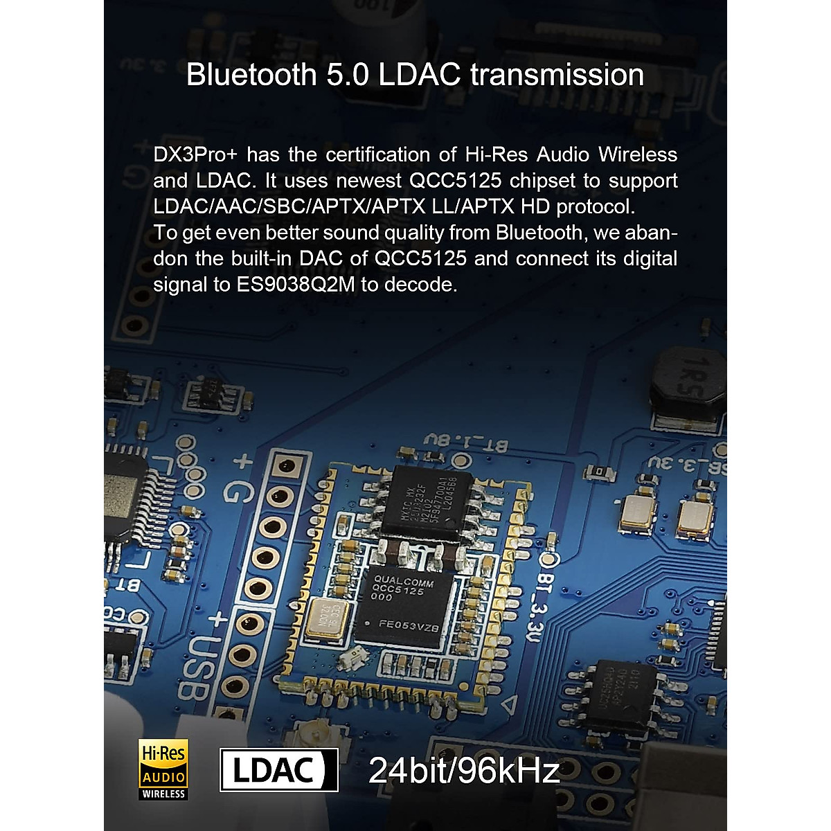 Topping DX3pro+ LDAC Headphone Amplifier - ES9038Q2M XU208 NFCA Bluetooth5.0 Audio Decoder USB/Opt/Coax DAC AMP Pre Amplifier with Remote Control (Sliver)