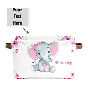 Joyestore Pink Elephant Personalized Storage Bins ,Baskets Cubes Organizer with Handle for Shelves Closet Nursery Toy 1 Pack