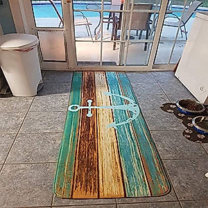 Bathroom Rugs, Kitchen Rug Non-Slip Soft Absorbent Bath Mats with Nautical Anchor Flannel for Bathroom Kitchen and Hallway 24 inches X 71 inches Turquoise/Brown