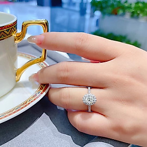 Oval Engagement Rings for Women White Gold, 1CT Center Oval Moissanite Engagement Rings Platinum Plated Silver 10K 14K 18K Gold Wedding Anniversary Promise Rings with Text Engraving (10K Gold)
