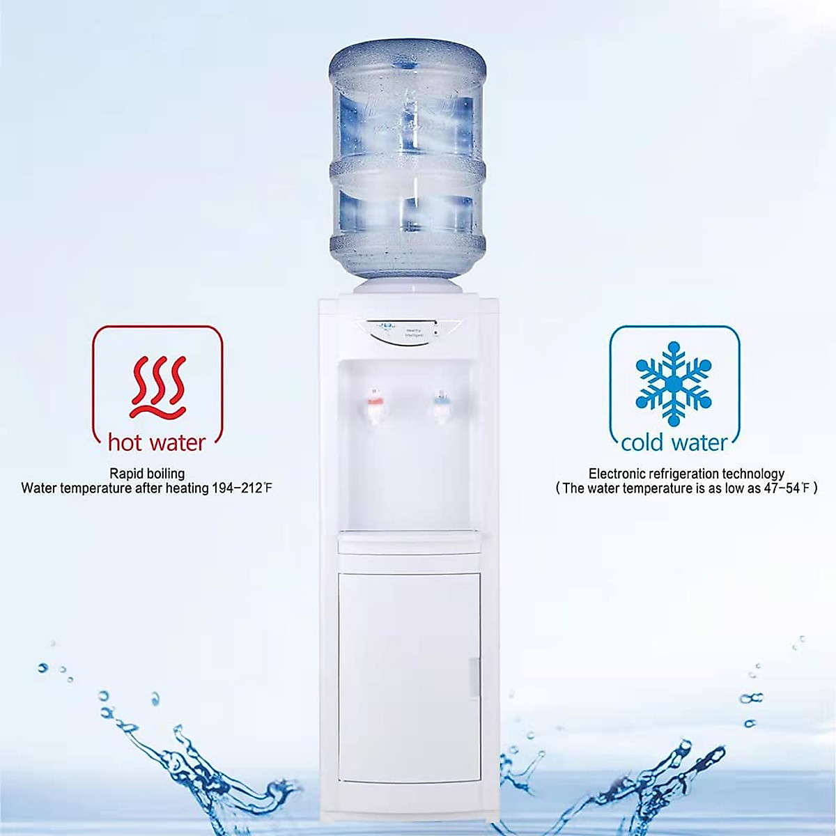 Water Cooler Dispenser, Water Cooler for 5 Gallon Bottles Top Loading Water Cooler w/Child Safety Lock&Removable Drip Tray Holds 3 Gallon Bottles for Home Office School, White