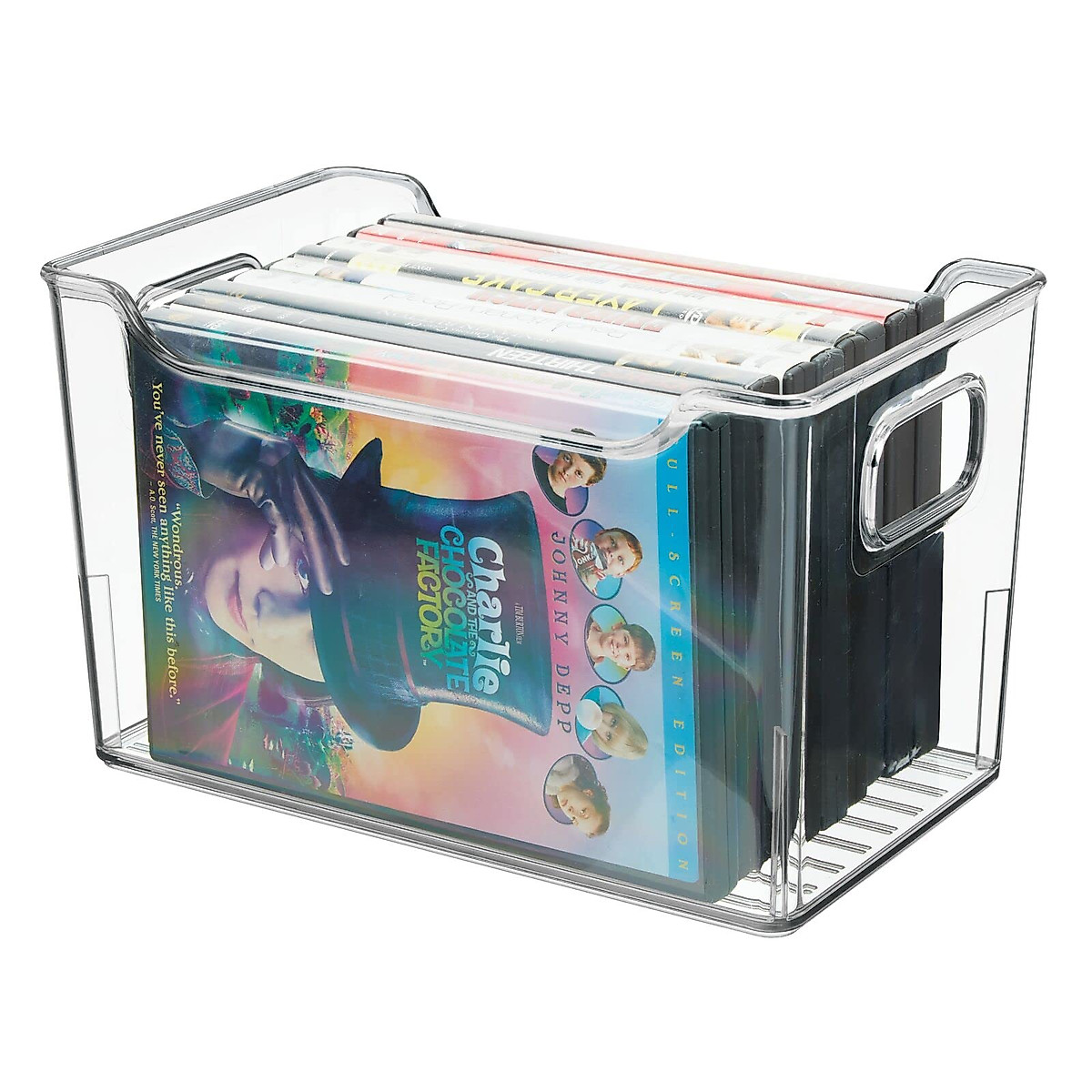 mDesign Deep Plastic Storage Organizer Storage Bin, Game and Comic Organization for Cabinet, Playroom, Shelves, or Closet - Holds Video Games, Tablets, DVDs, or Controllers, Ligne Collection - Clear