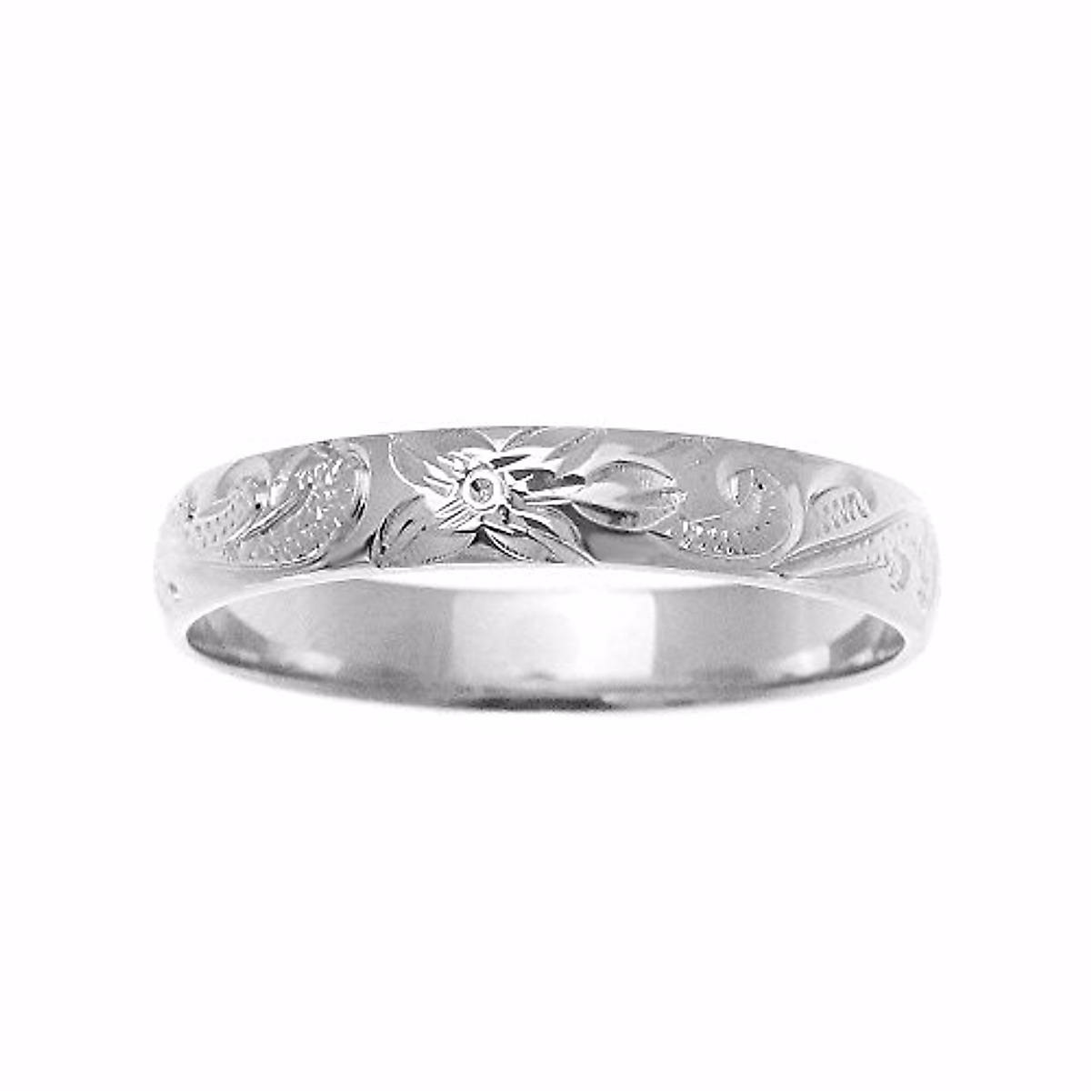 Arthur's Jewelry Sterling silver 925 Hawaiian plumeria scroll 4mm band ring size 5.5