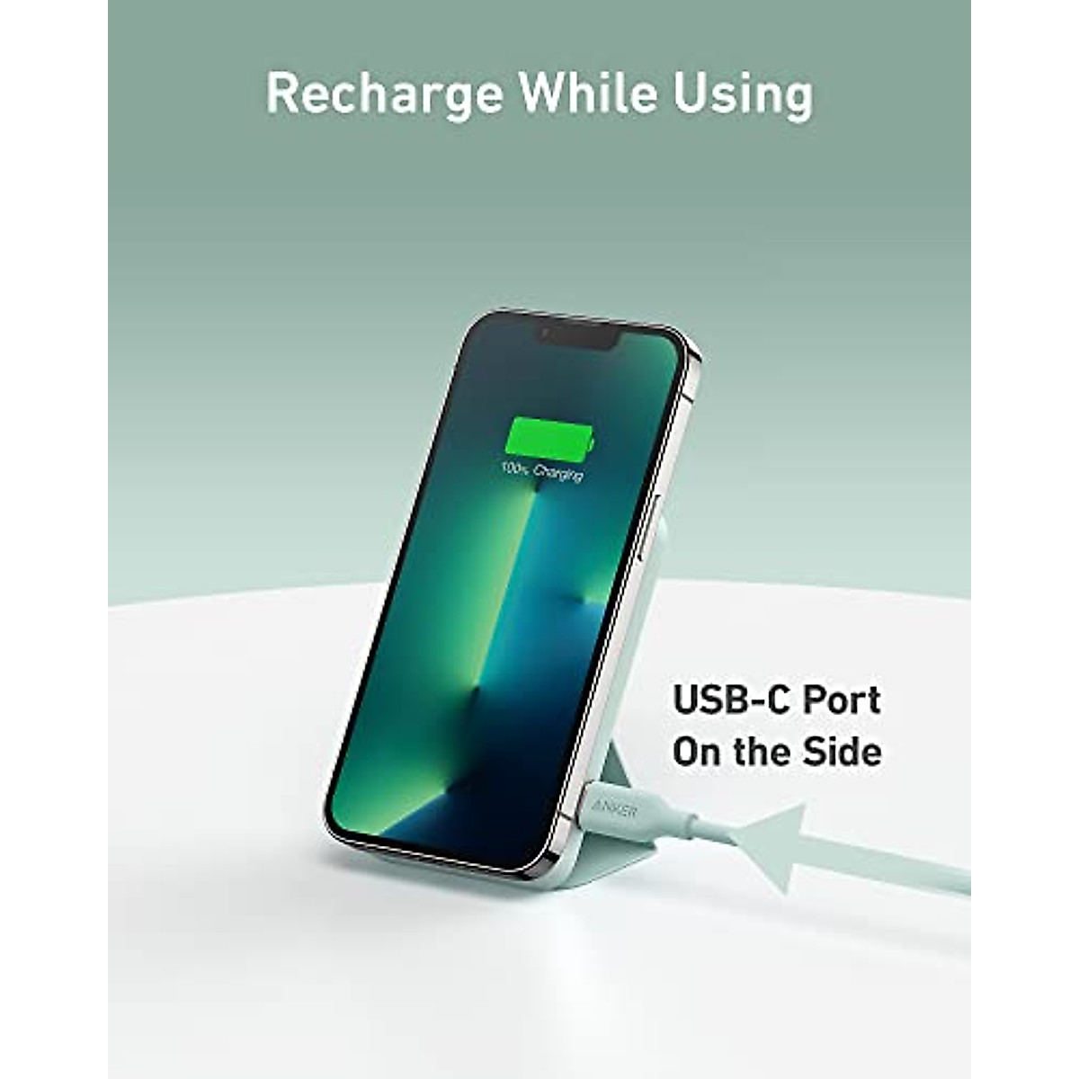 Anker 622 Magnetic Battery (MagGo), 5,000mAh Foldable Magnetic Wireless Portable Charger with Stand and USB-C Port (On The Side), Magsafe-Compatible for iPhone 15/14/13 Series