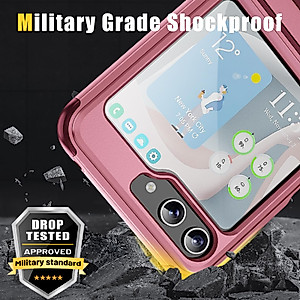 HIYUUTTBS for Samsung Galaxy Z Flip 5 5G Case,Shockproof 3 in 1 Silicone Rubber with Hard PC Rugged Full Body Protection Phone Cover for Samsung Galaxy Z Flip 5,Pink(YZ-34)