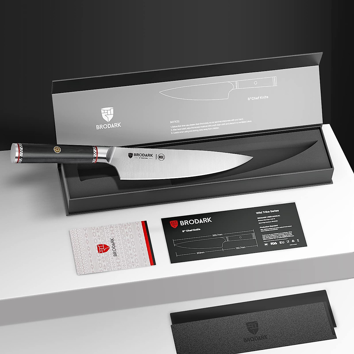 BRODARK Japanese Chef Knife,Professional Kitchen Knife in AUS-10 Steel,High-Class 8 Inch Chef's Knife with Ergonomic Handle,Ultra Sharp Cooking Knife,NSF Certified,Gift Box