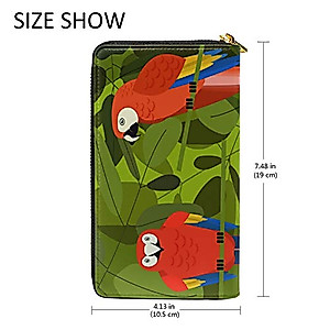 Cute Jungle Parrot Bird Leather Womens Zipper Wallets Clutch Coin Case