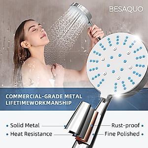 BESAQUO ALL METAL 3 Settings Handheld Shower Head with Hose and Brass Holder, Non-Clogging Nozzles High Pressure Shower Head with Handheld, 72 Inch Hose&Adjustable Holder