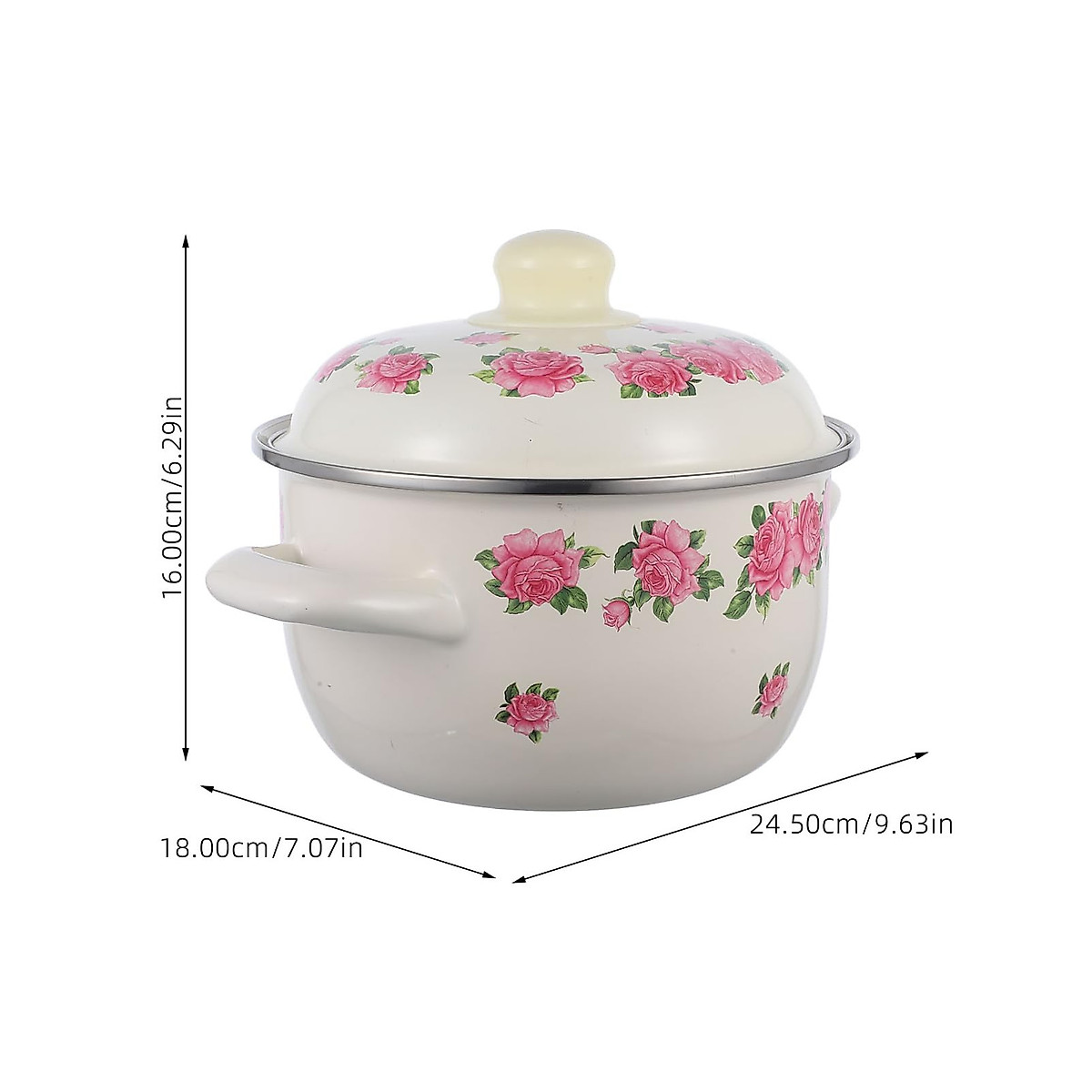 VOSAREA Enamelware Pot, 18cm Enamel Stockpot with Lid Floral Retro Cooking Pot Simmer Pot Deep Enamelware Soup Pot for Home Restaurant 2L