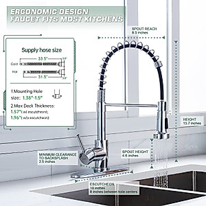 Chrome Kitchen Faucet, Faucet for Kitchen Sink with Pull Down Sprayer WEWE Kitchen Faucet with Deck Plate Stainless Steel Single Handle Spring for Farmhouse with Female 1/2 Adapters