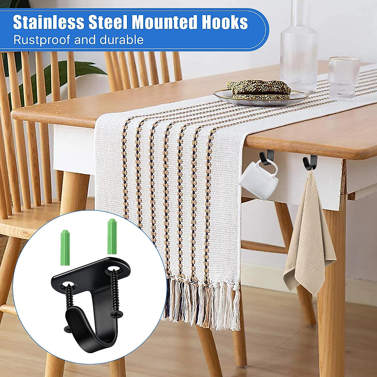 Elesunory 50 Pack Stainless Steel Under Shelf Hooks, Screw Mounted Ceiling Hooks, Under-Shelf Towel/Robe Clothes Hook, Heavy Duty Black Ceiling Hooks for Bathroom Kitchen Cabinet Garage