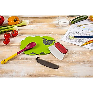 Kuhn Rikon Kinderkitchen Kids Cutting Board, Sheep, 9.8" x 9.1" x 4.3", Green | Child-Friendly Kitchen Tools For Real Cooking