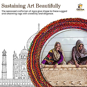 GRUHUM Cotton Area Rug 5ft-Natural Fiber Round Multicolour Handmade Boho Charm Farmhouse Soft Braided Rustic Vintage for Living Room Bedroom Indoor EcoFriendly Kitchen Enterways Hallways(5'ft Round)