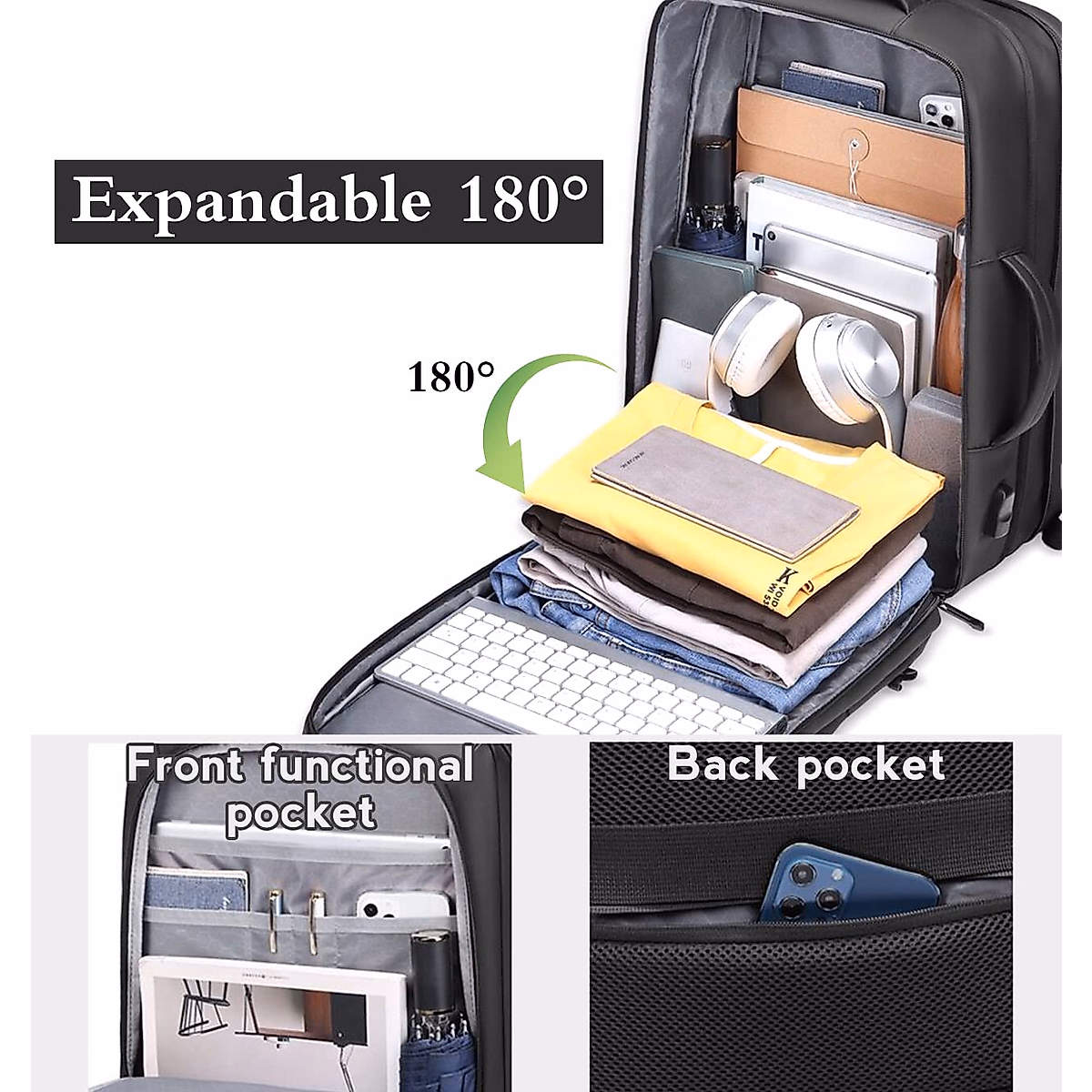 KSIBNW Weekender Carry on Backpack with USB Port,40L Expandable Travel Backpacks, Flight Approved Carry on Bags for Airplanes,Water Resistant Durable 17-inch Laptop Backpacks