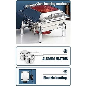 Chafing Dishes Food Warmers, Tower Buffet Server Alcohol and Electric Heating Party Hot Trays, 9L Chafing Dishes with Visual Lid for Keep Food Warm, Adjustable Temperature (B)
