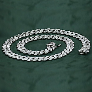 SAVEARTH DIAMONDS Certified 22 Carat Round Cut Lab Created Moissanite Diamond 12MM Width Cuban Chain Necklace in 14k White Gold Over Sterling Silver Necklace 20" Length,22.00 Cttw