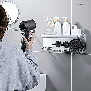 Hair Dryer Stand for Dyson Supersonic Hair Dryer Attachments, Fit 1 Diffuser, 2 Nozzles, Wall Mounted Holder Magnetic Rack with Storage Tray Shelf Organizer for Bathroom Bedroom Hair Salon Barbershop