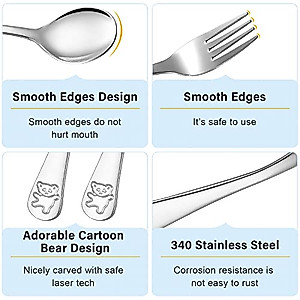24 Pieces Kids Silverware Toddler Utensils Children's Safe Flatware Toddler Silverware Set 12 x Kids Forks 12 x Kids Spoons Stainless Steel Toddler Spoons and Toddler Forks (Silver)