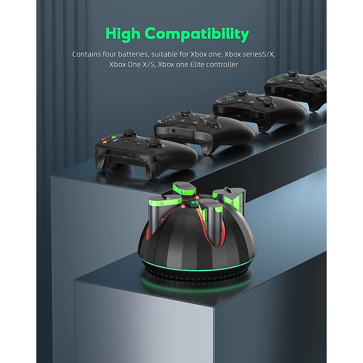 Rechargeable Battery Pack for Xbox Controller,4x2600mAh Batteries with Charger,Rechargeable Batteries Charger Station Compatible with Xbox Series X|S/Xbox One/Xbox One S/X/Elite Controller (4x2600mAh)
