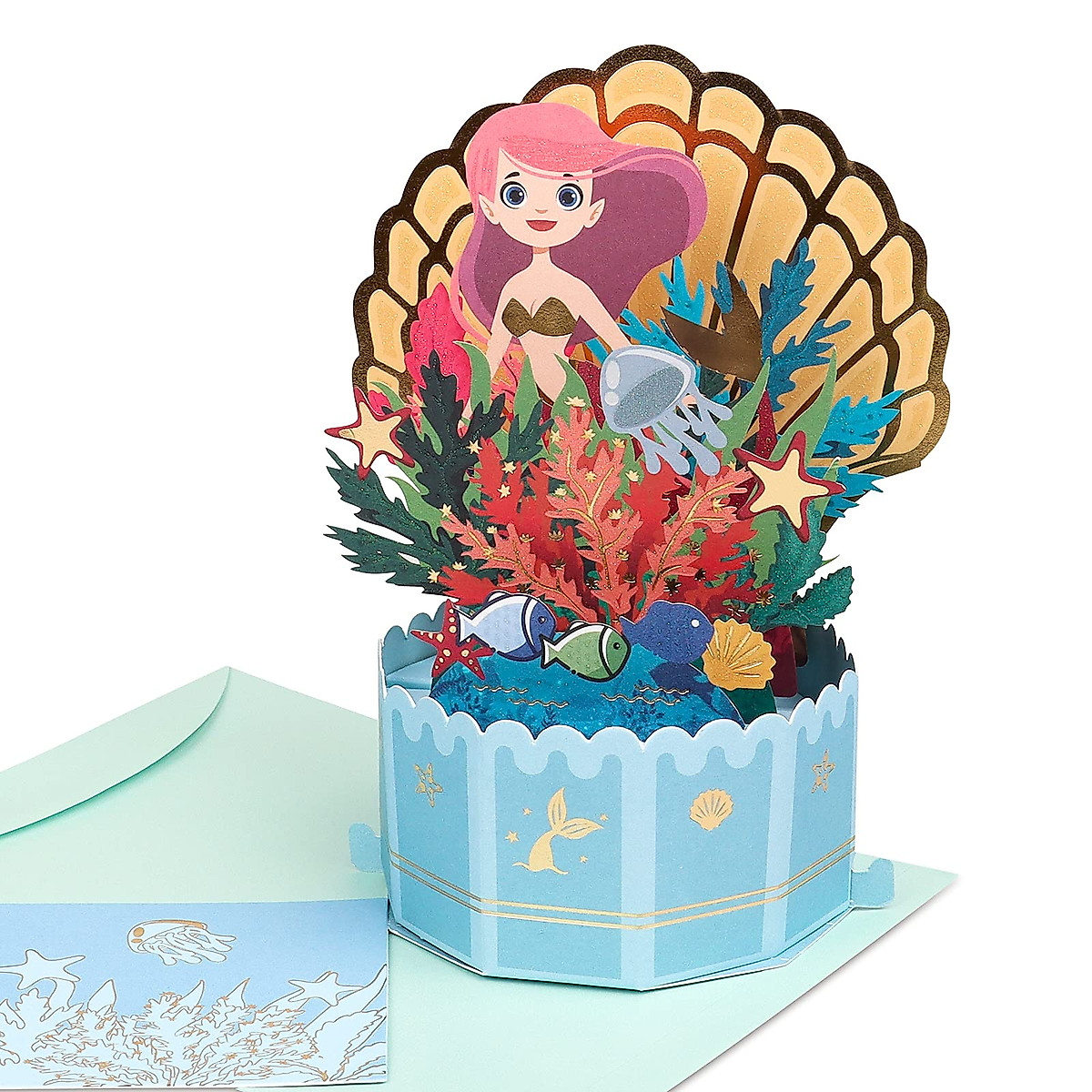 Giiffu The Little Mermaid Pop Up Card, Pop Up Birthday Card for kids, 3D Birthday Greeting Card, Birthday Pop Up Cards for Daughter or Sister, 3D Birthday Card with Envelope, Celebration Card