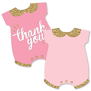 Big Dot of Happiness Hello Little One - Pink and Gold - Shaped Girl Baby Shower Thank You Note Cards with Envelopes - Set of 12