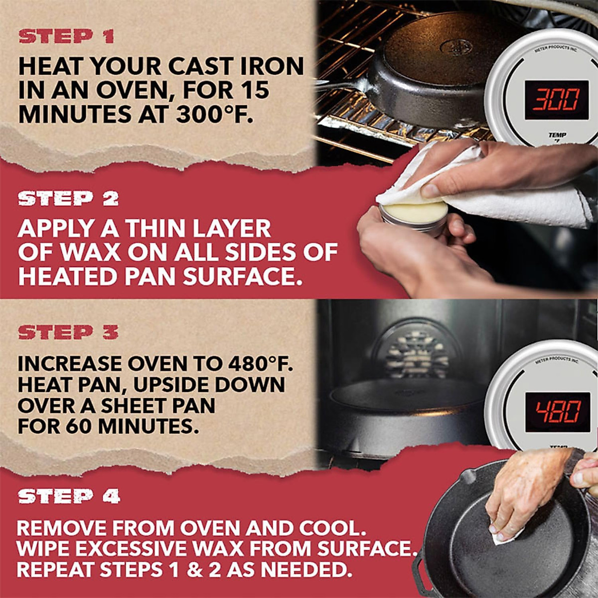 Knapp Made Cast Iron Seasoning Wax and Carbon Steel Seasoning Wax - 2 Oz Unique Blend of Natural Oils and Beeswax - Restore Cast Iron, Steel, Cutting Board, Kitchenware.Wood Furniture Seasoning wax