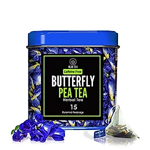 BLUE TEA - Butterfly Pea Flower Herbal Tea - 15 Pyramid Tea Bags | DETOX TEA | Direct From Source - Plant-Based Biodegradable Tea Bag | Food Coloring, Blue, Purple, Pink ICED TEA, Cooler & Mocktails