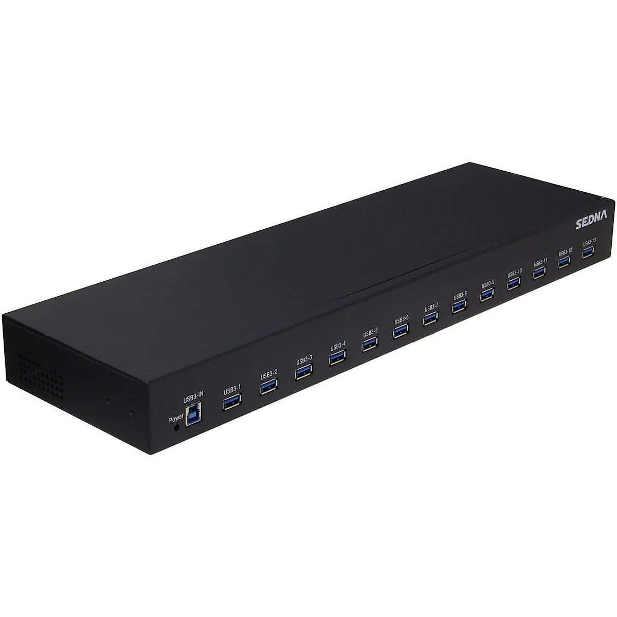 SEDNA - 19 Inch 1U Rack Mount 13 Port USB 3.2 Gen I Hub (5Gbps) - with 5V 10A AC/DC Adapter