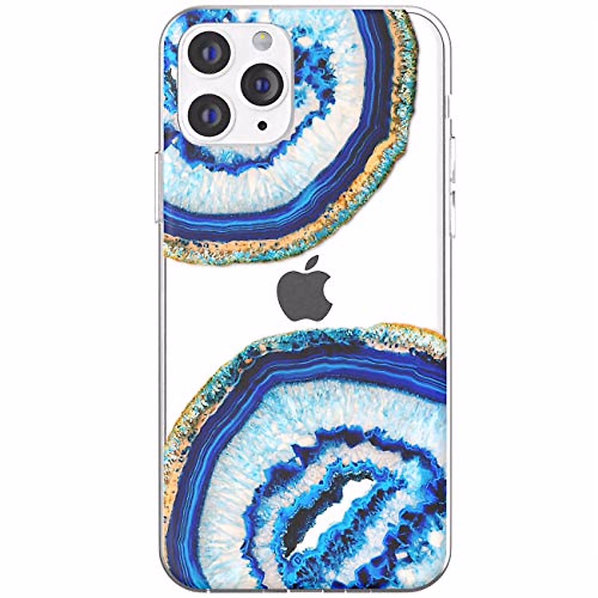 Toik Slim TPU Case for Apple iPhone 11 Pro Xs Max Xr 10 X 8 Plus 7 6s 5s SE Silicone Flexible Cover Women Mineral Slices Girls Geode Gift Lightweight Design Blue Protective Agate Print Clear