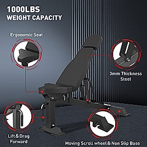 Mikolo 2.36'' x 2.36'' Folding Wall Mounted Squat Rack, 1000 Pounds Capacity Power Rack with Black Weight Bench，Pull Up Bar, J Hooks and Other Attachments, Space-Saving Home Gym，White