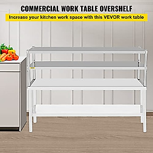 VEVOR Double Overshelf, Double Tier Stainless Steel Overshelf, 72 in Length x 12 in Width Double Deck Overshelf, Height Adjustable Overshelf for Prep & Work Table in Kitchen, Restaurant and Workshop