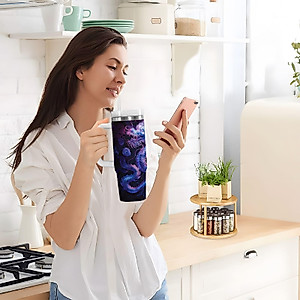 Nesatuwa 40 oz Blue Purple Dragon Tumbler with Handle and Straw Lid,Reusable Stainless Steel Vacuum Insulated Tumbler Leakproof Travel Coffee Mug for Iced and Hot Beverages