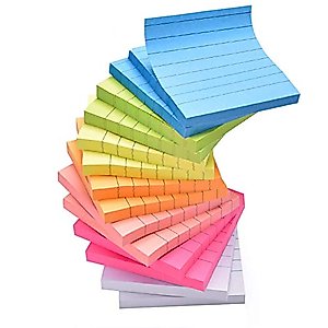 Sticky Note Pads 14 Pads Lined 3x3 inches Sticky Notes 7 Bright Colors Self-Stick Notes with Lines 80 Sheets/Pad Easy Post Individually Wrapped Red Pink Green White Yellow Orange Blue