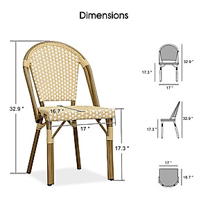 PURPLE LEAF Bistro Chair (Set of 2) French Hand-Woven Wicker Chairs for Outdoor Patio Porch Garden Indoor, Bamboo Print Finish, Cream Yellow, Dining Chairs