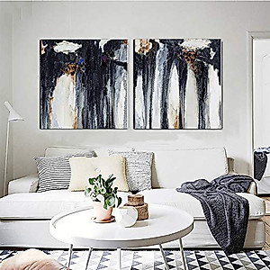 2 Piece Canvas Wall Art - Black and White Abstract Painting Artwork for Living Room Bedroom Decor - Modern Home Art Stretched and Framed Ready to Hang - 24"x24"x2 Panels (24"x24"x2, B&W)