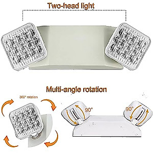 LED Emergency Light Fixture, Commercial Emergency Lights with Battery Backup, Square Two Head Adjustable LED Emergency Light for Power Failure Business, Emergency Exit Light AC 110V-277V 6 Pack