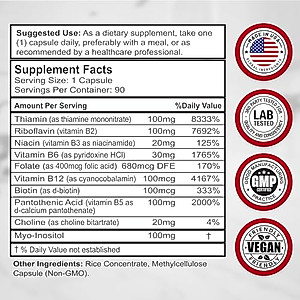 Divine Bounty Super B Complex Vitamins - All B Vitamins Including B12, B1, B2, B3, B5, B6, B7, B9, Folic Acid - Vitamin B Supplement - Support Healthy Energy Metabolism - 90 Vegetarian Capsules