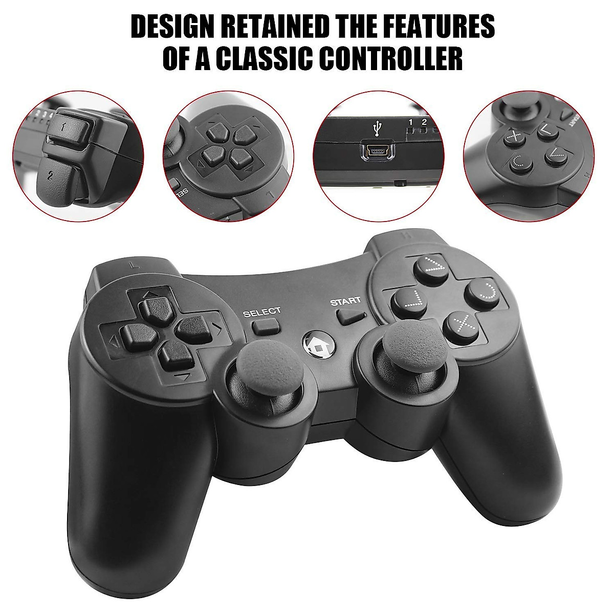 JAMSWALL Controller for PS3, Wireless Bluetooth Controller Gamepad Joystick, Double Vibrating Controller for Sony Playstation 3 with Charger Cable Cord Thump Grips