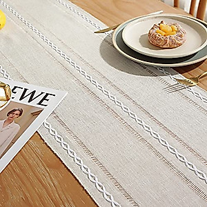 Laolitou Rustic Table Runner with Tassels, Cotton Linen Table Decoration for Holiday Party, Farmhouse Table Runners, Wedding and Dining Decorations, 72 Inches, Ivory
