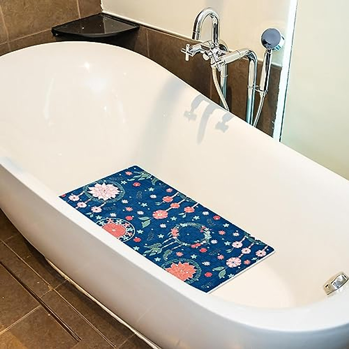 Bath Tub Shower Mat - Anti-Slip PVC Material 15.1x26.8 in, Gentle Cushioning Quick Drying Suction Cups Reliable Solution - Dream Catchers in The Night Sky Non-Slip Floor Mat
