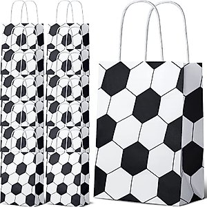 30 Pcs Soccer Party Favor Bags Soccer Paper Goodie Bags Soccer Themed Print Present Bags Candy Bags for Kids Boys Girls Adult Soccer Football Sports Birthday Party Supplies