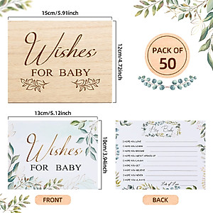 Junkin 50 Pack Baby Shower Advice Cards and Wood Baby Keepsake Box, Baby Advice Cards Wishes for Baby Cards for Baby Shower Games Invitations Gifts, 5 x 4 Inch (Leaves)