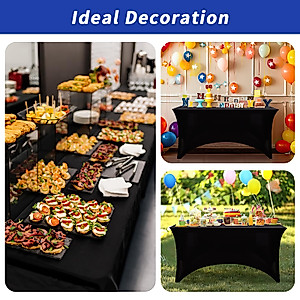 Fixwal 6FT Table Cloth for Rectangle Table, 2 Pack Black Tablecloths Rectangular Stretch Spandex Fitted Table Covers 6 Foot for Party, Tradeshows, Banquet, Weddings, Buffet, Graduation Decorations
