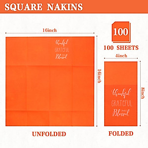 Tenceur 50 Pcs Thanksgiving Fall Guest Napkins Disposable Burnt Orange Paper Napkins Thankful Grateful Blessed Napkins with Flatware Pocket Prefolded Dinner Napkins for Silverware Fall Party