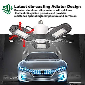 OOOLED LED Garage Lights 2 Pack, 100W Garage Light, Deformable LED Garage Ceiling Lights Supporting E26/E27 Base, 12500LM 6500K Cold White, LED Lights for Garage, Warehouse, Workshop, Basement